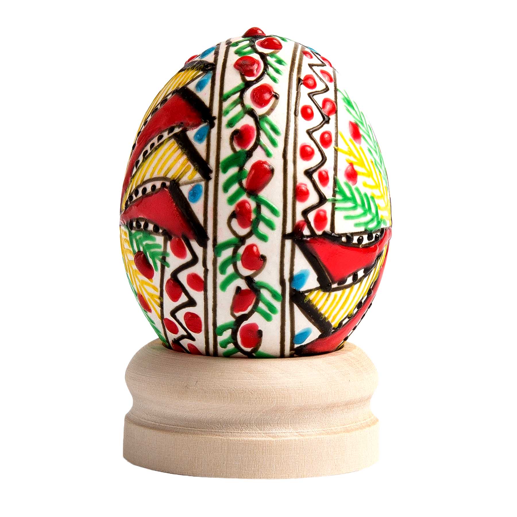 Ou de rata, model geometric, multicolor, 8 cm, cu suport din lemn - eMAG.ro