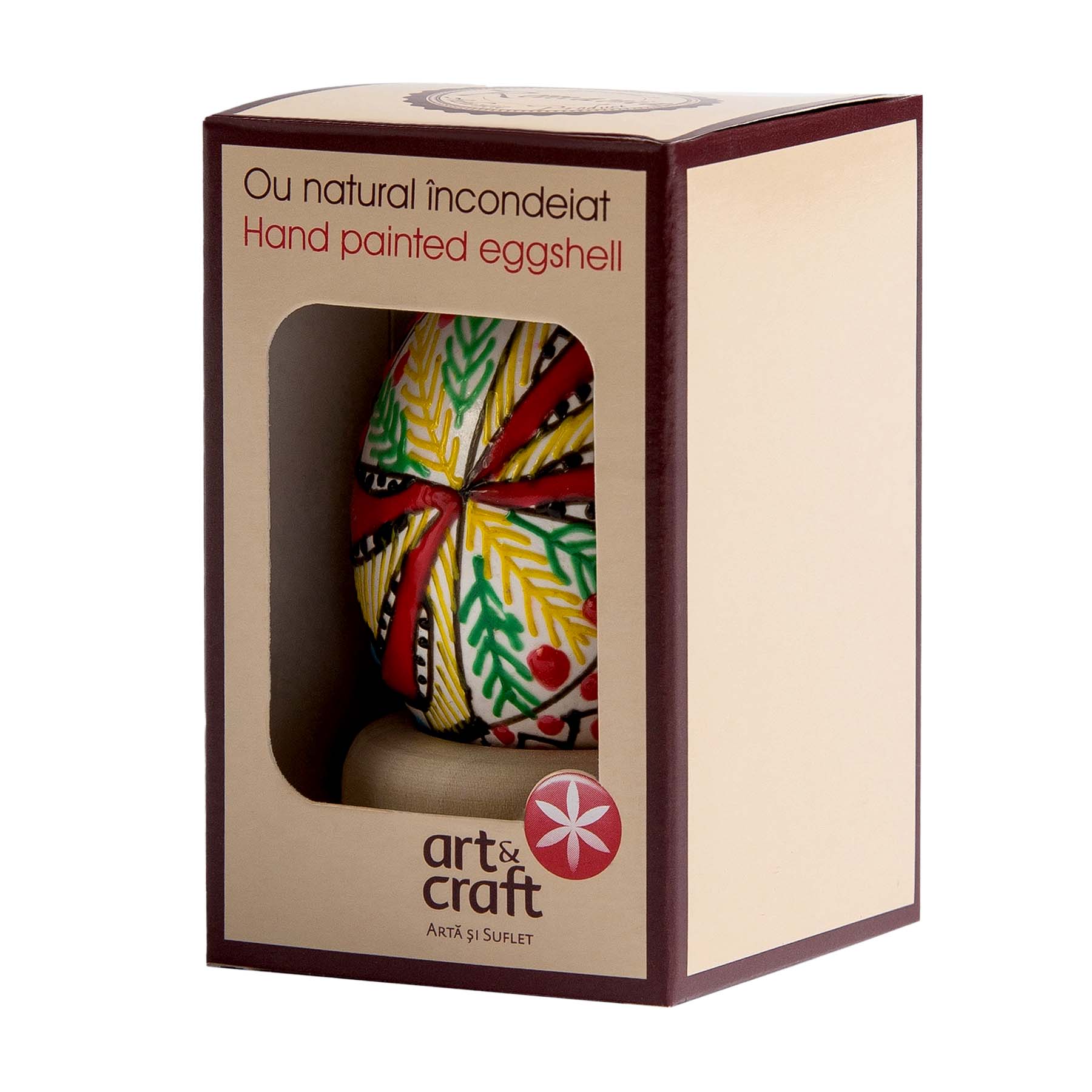 Ou de rata, model geometric, multicolor, 8 cm, cu suport din lemn - eMAG.ro