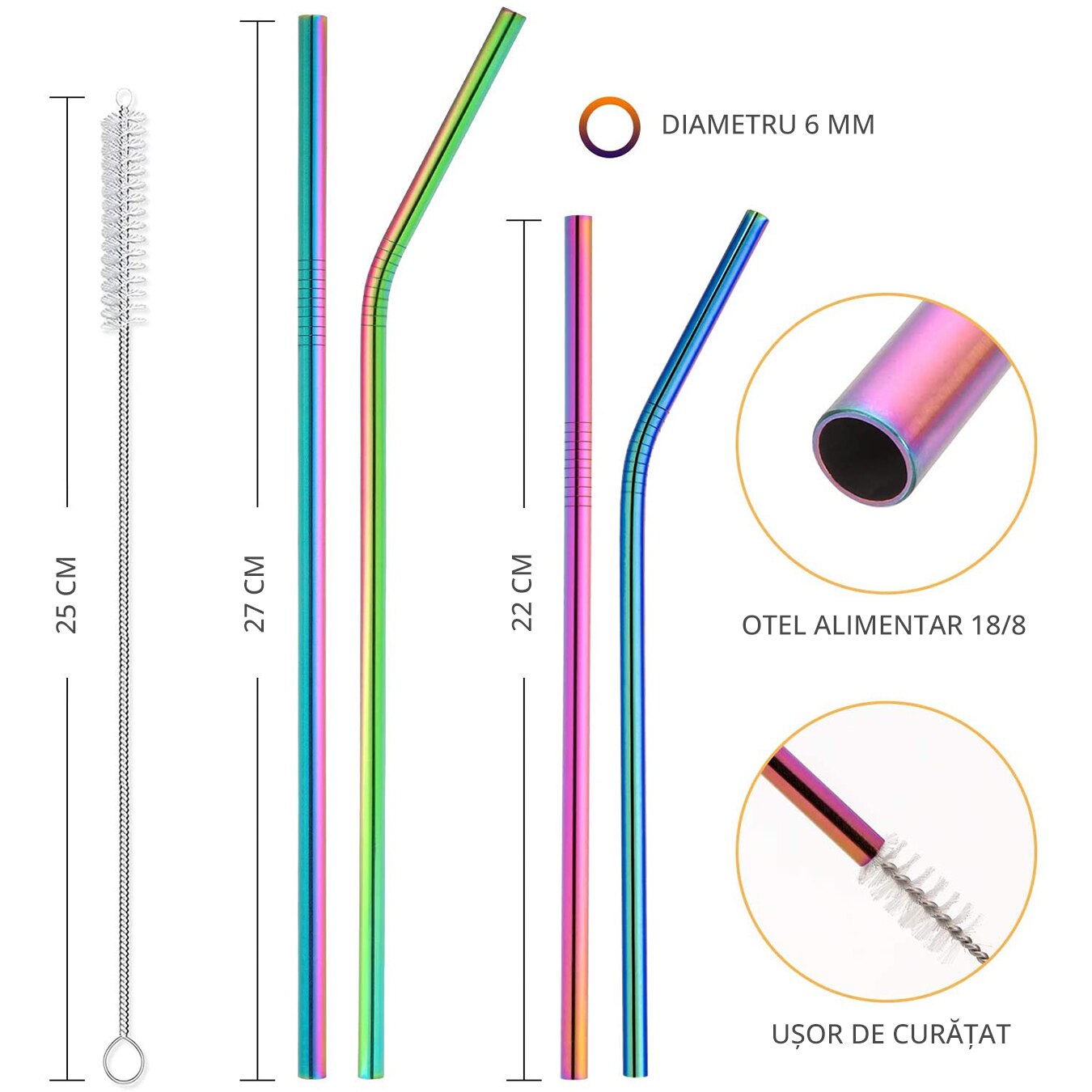 Комплект от 12 сламки от неръждаема стомана за многократна употреба с ...