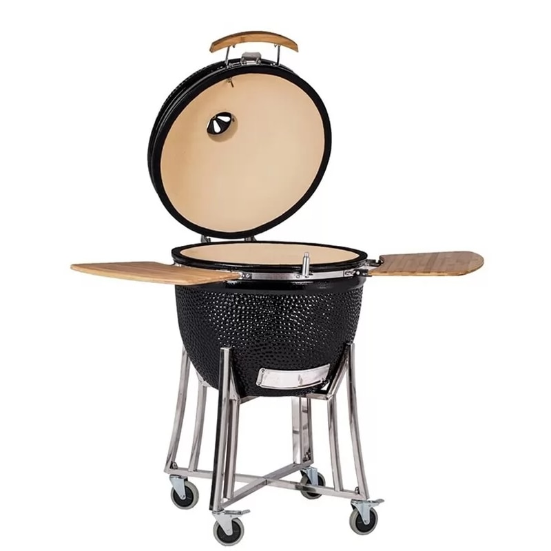 Gratar ceramica Kamado TOP, cu roti, 25 inch, Negru - eMAG.ro