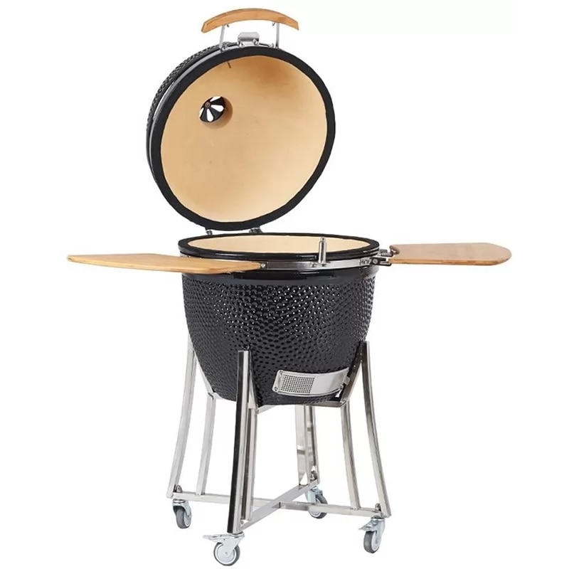 Gratar ceramica Kamado TOP, cu roti, 23 inch, Negru - eMAG.ro