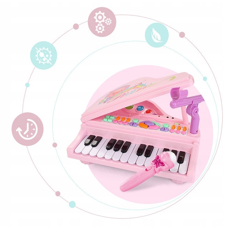 Pian de jucarie + microfon copii, Plastic, 3 ani +, Roz - eMAG.ro