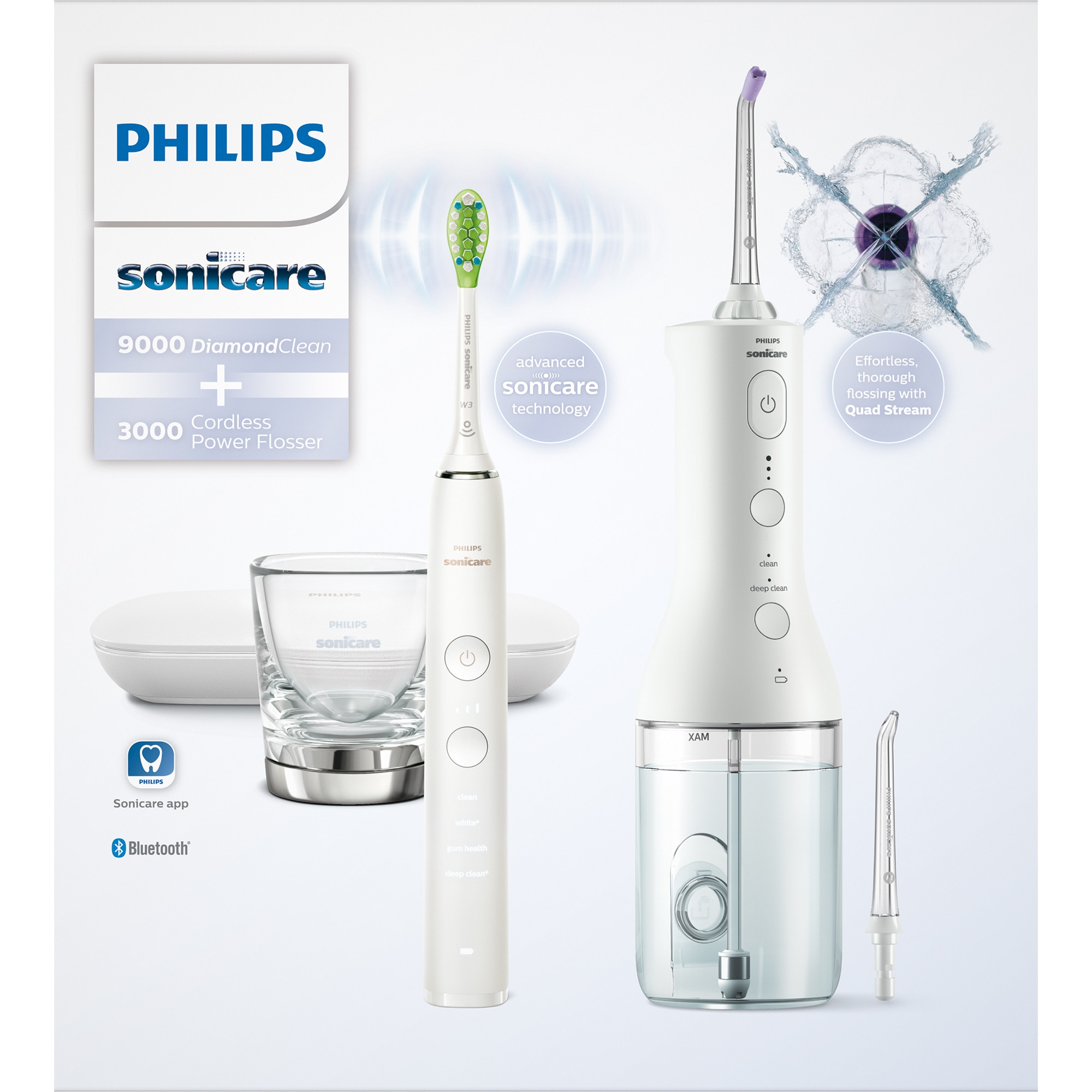 Комплект Зъбен душ и Ел. четката за зъби Philips Sonicare DiamondClean 9000, HX3866/41 ...
