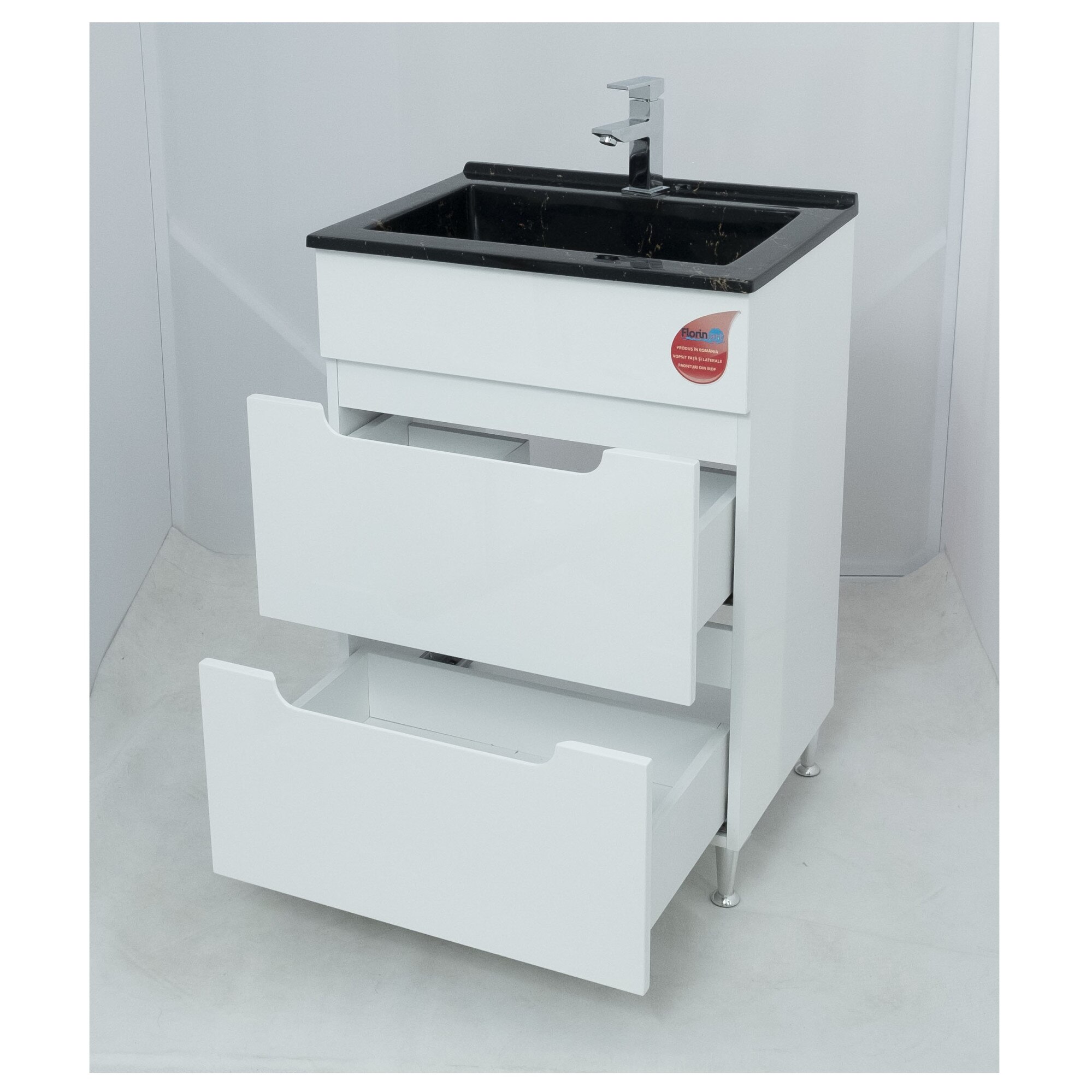 Mobilier din MDF vopsit lucios 60 cm cu doua sertare cu manere frezate ...