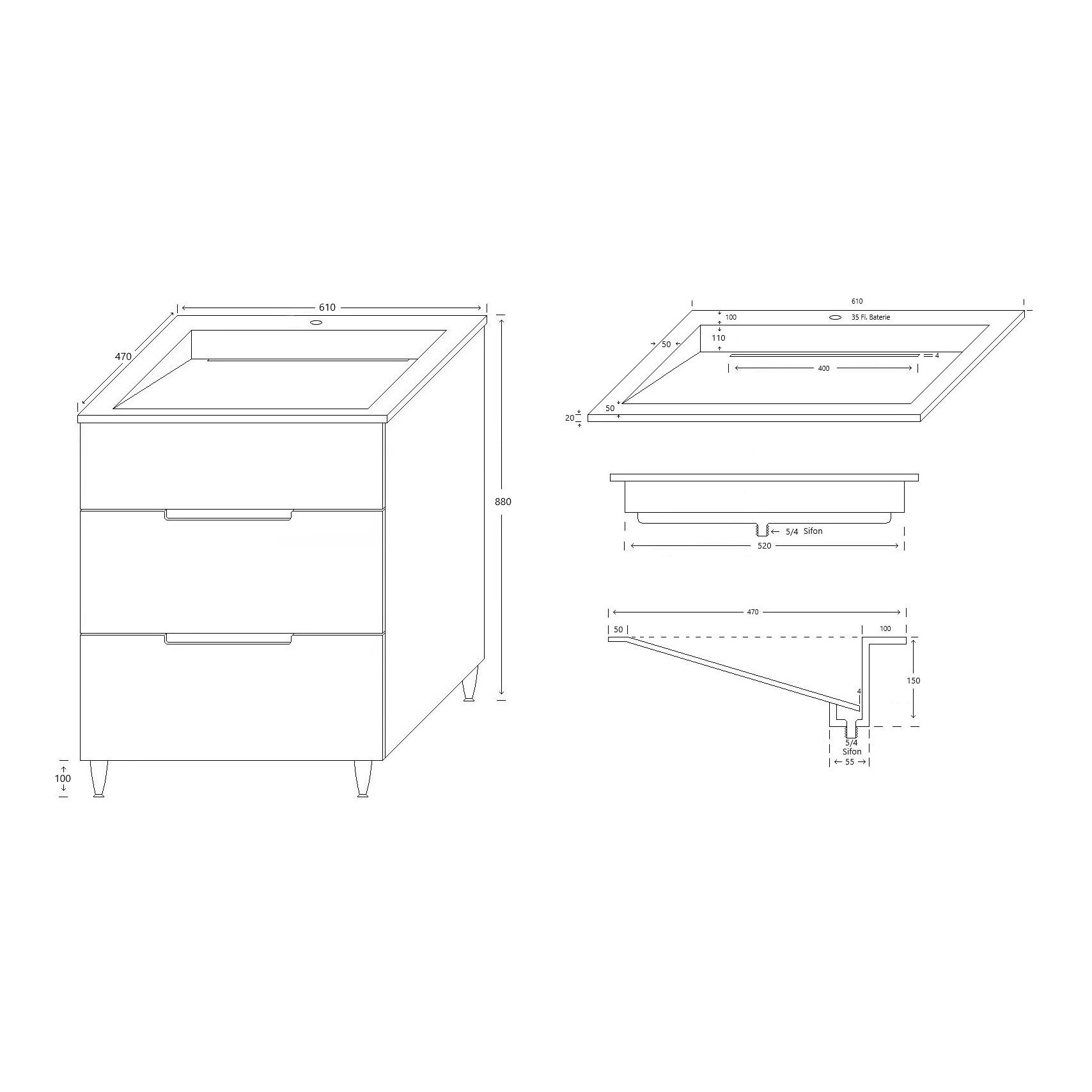 Mobilier din MDF vopsit lucios 60 cm cu doua sertare cu manere frezate ...