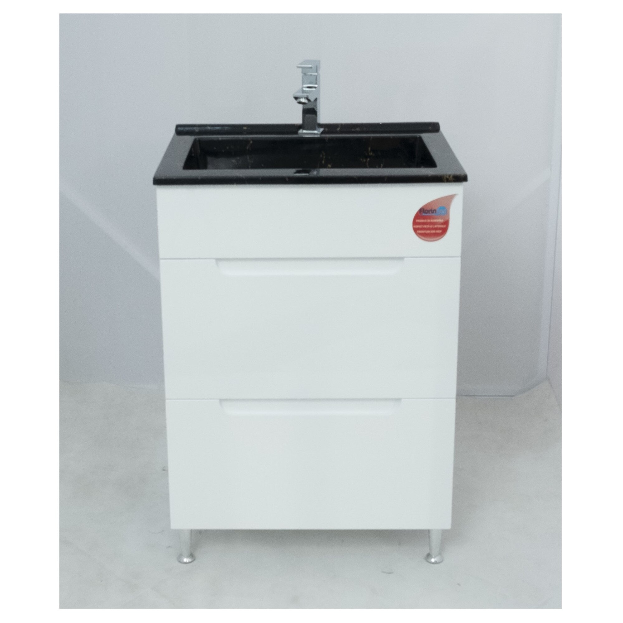 Mobilier din MDF vopsit lucios 60 cm cu doua sertare cu manere frezate ...