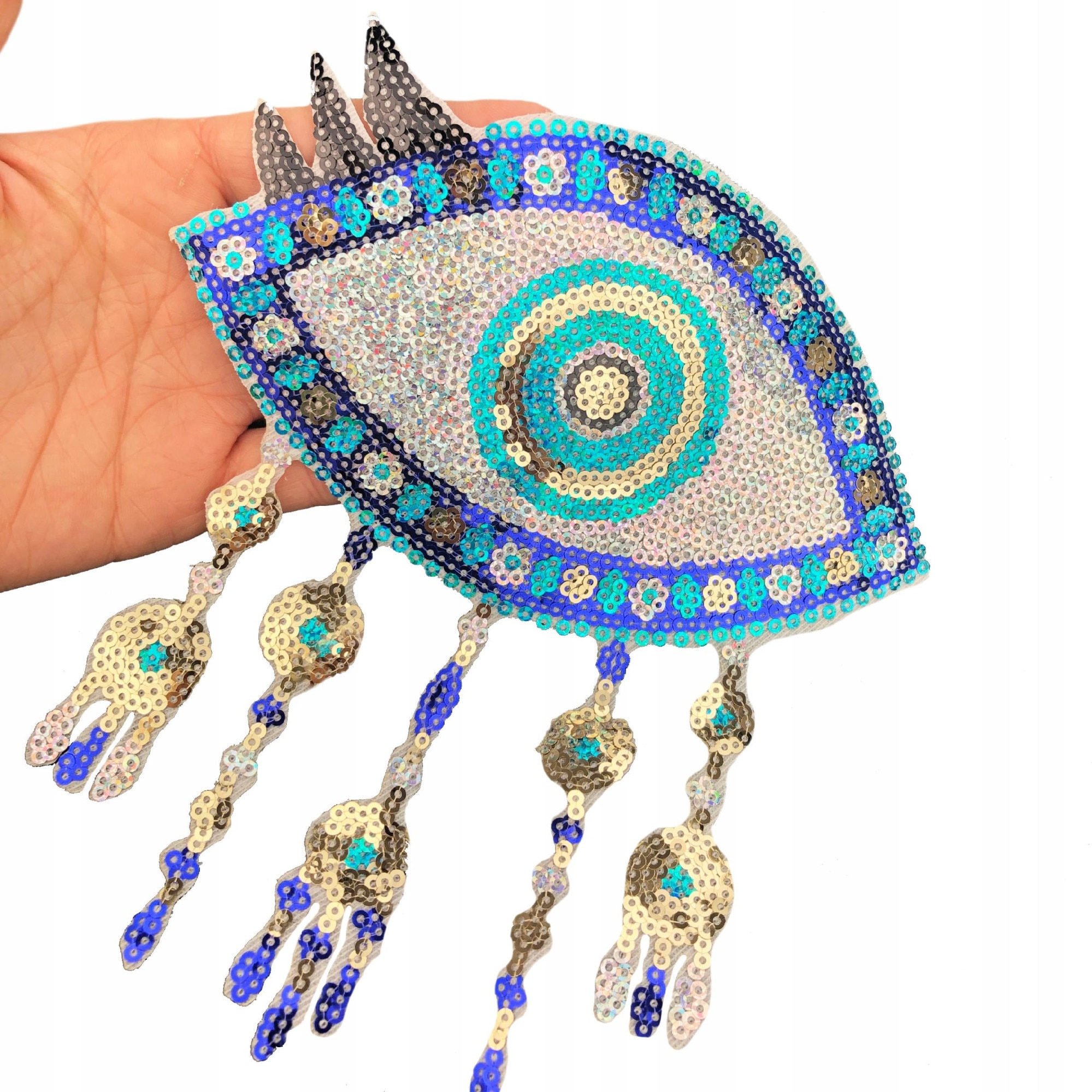 Petic Textil, Little Angel, ochi cu lacrimi, paiete, Multicolor, 17 cm ...