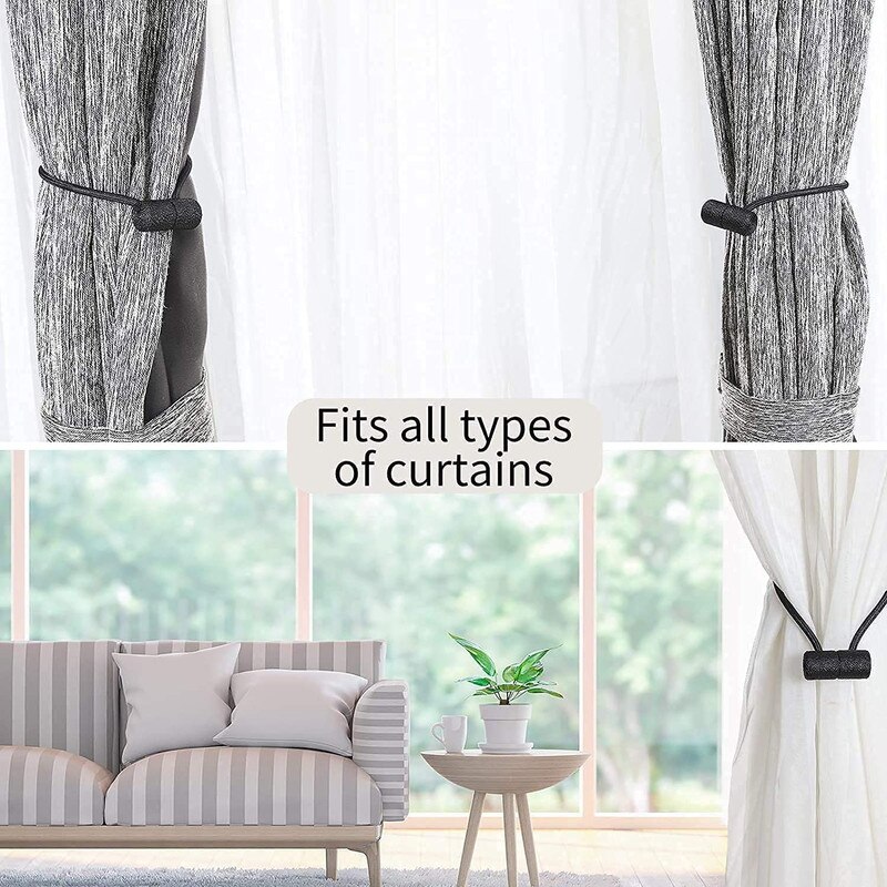 Set 2 cordoane prindere perdea, Aliaj/Poliester, Magnetic, 44 cm, Negru ...