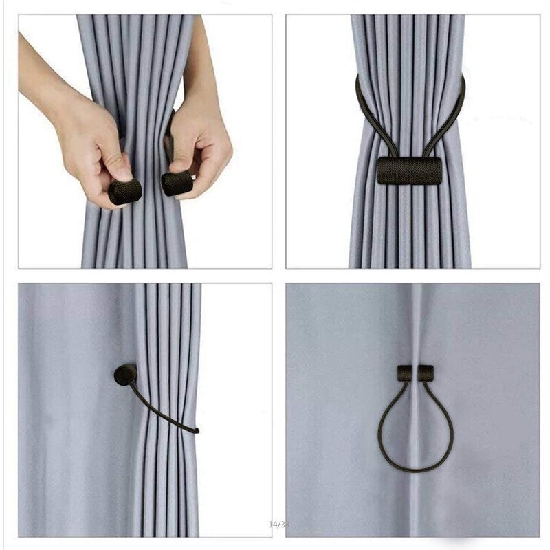 Set 2 cordoane prindere perdea, Aliaj/Poliester, Magnetic, 44 cm, Negru ...