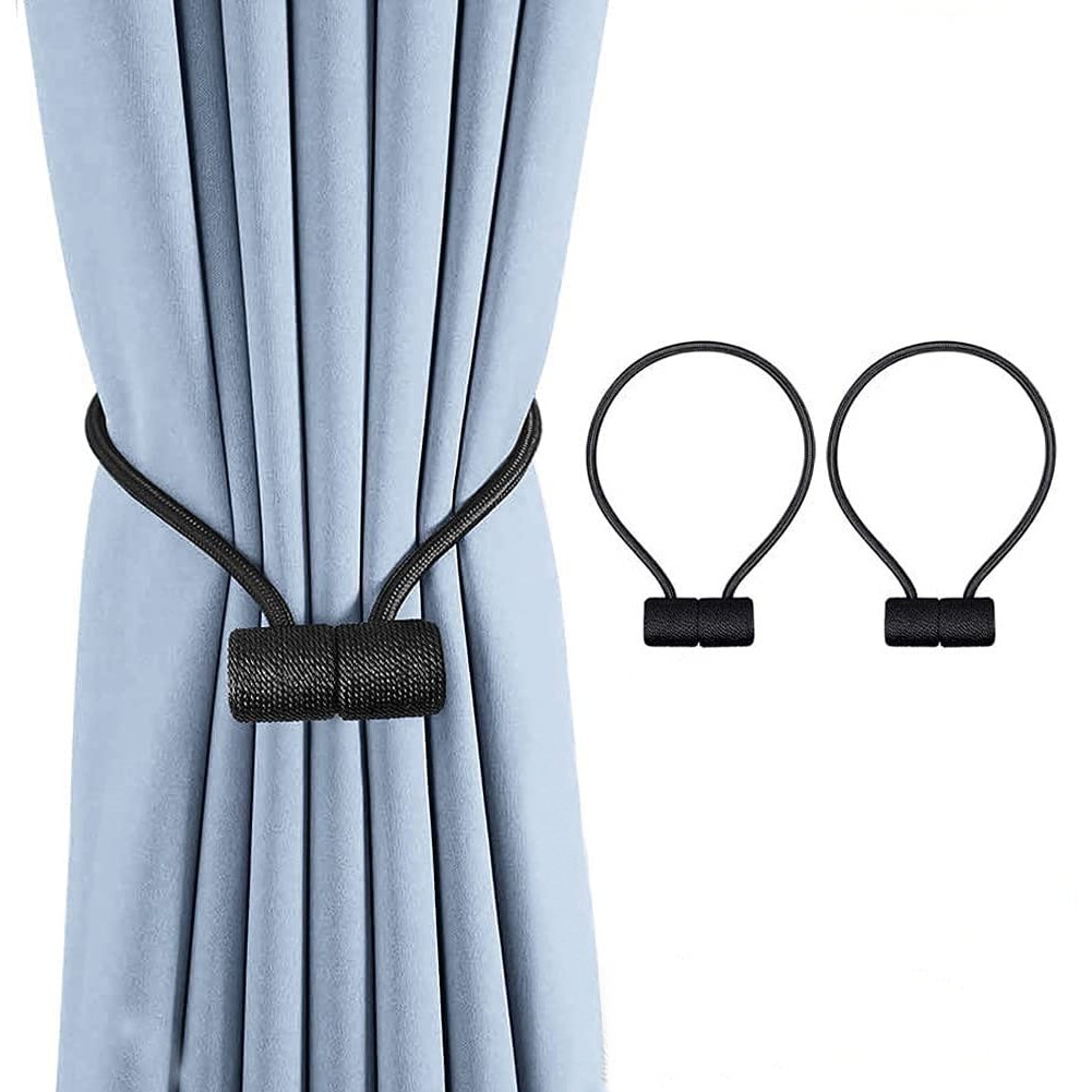 Set 2 cordoane prindere perdea, Aliaj/Poliester, Magnetic, 44 cm, Negru ...