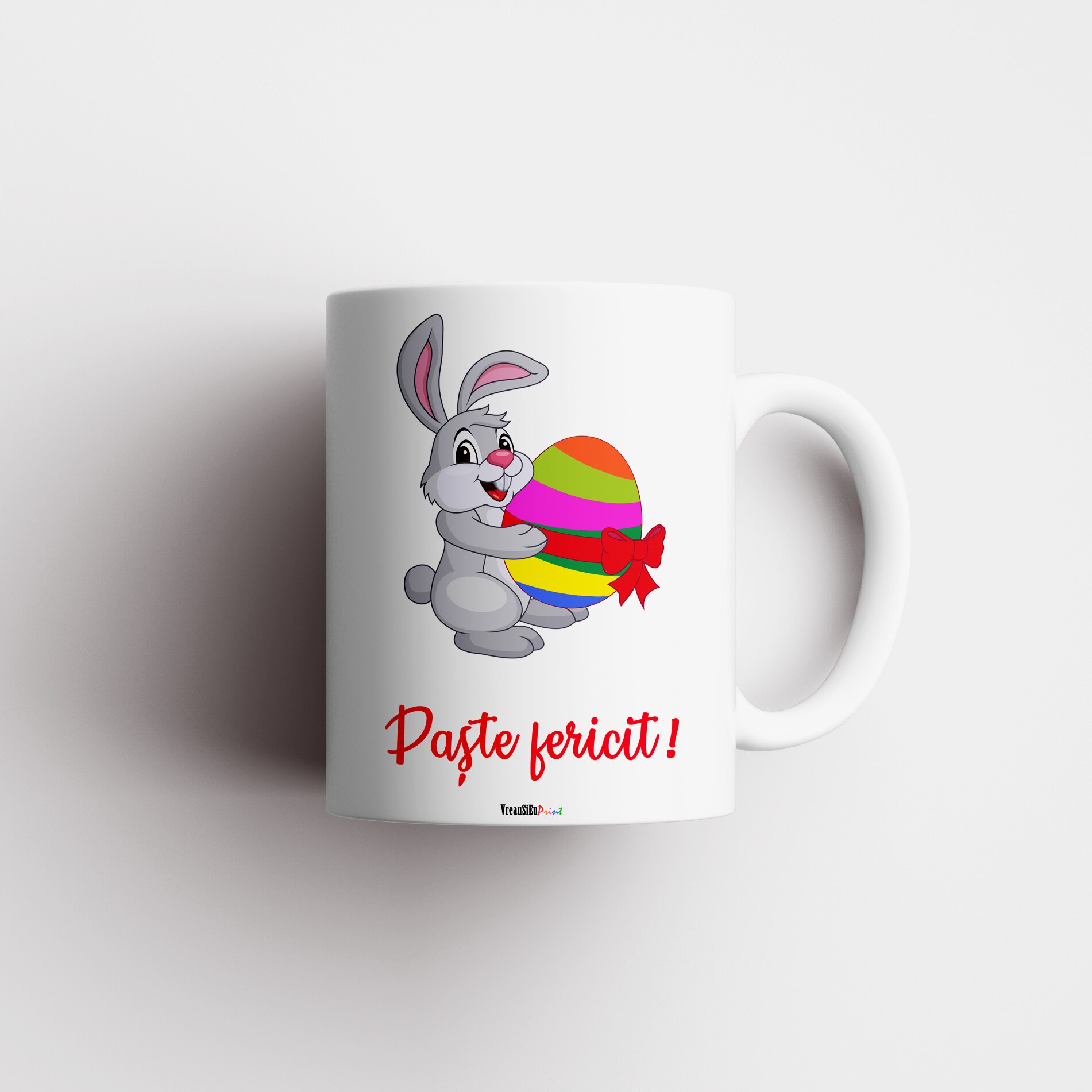 Cana personalizata pentru Paste cu imagine cu iepuras si ou colorat si ...