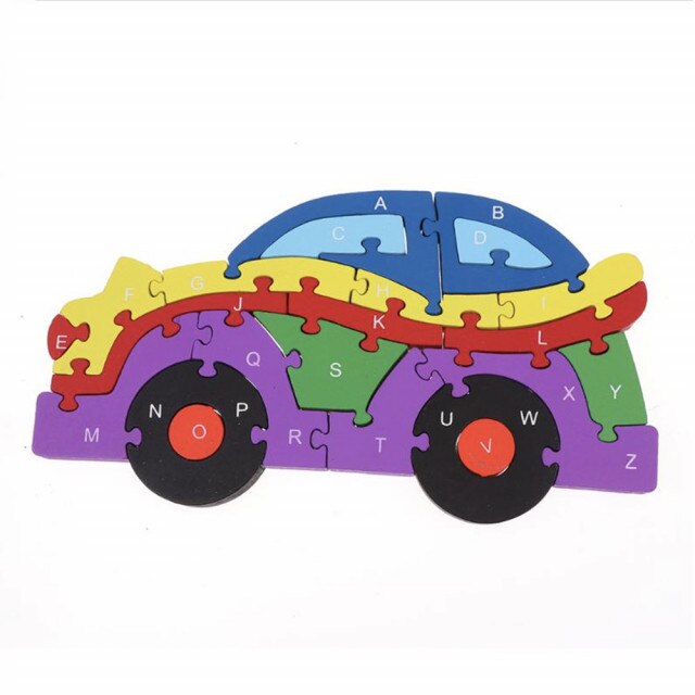 Puzzle din lemn Pufo pentru copii cu numere si cifre, model Masina, 26 ...