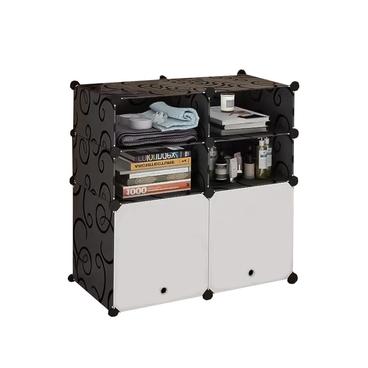Dulap Modular, 6 Compartimente, D4124, Alb/Negru, 75x37x75 cm - eMAG.ro