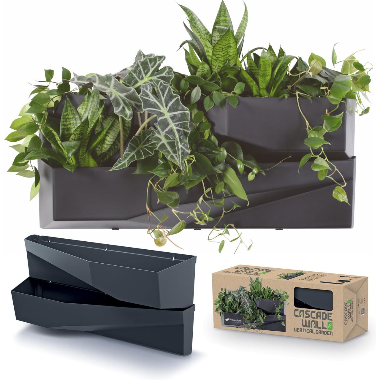 Ghivece decorative de flori, modular, antracit, set 2 buc, 78x19x35 cm ...