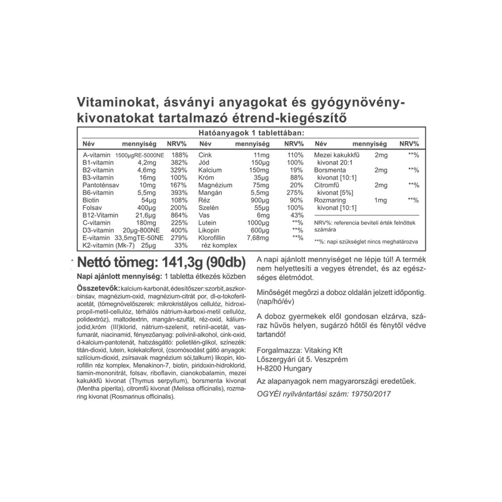 Daily One multivitamin, tablettás, 90 darabos - eMAG.hu