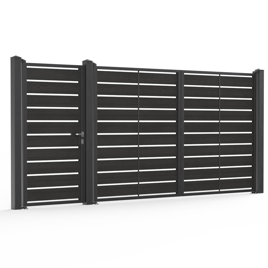 Set poarta auto si pietonala, Todome, Model 75 cu WPC, gri, 400 x 180 ...