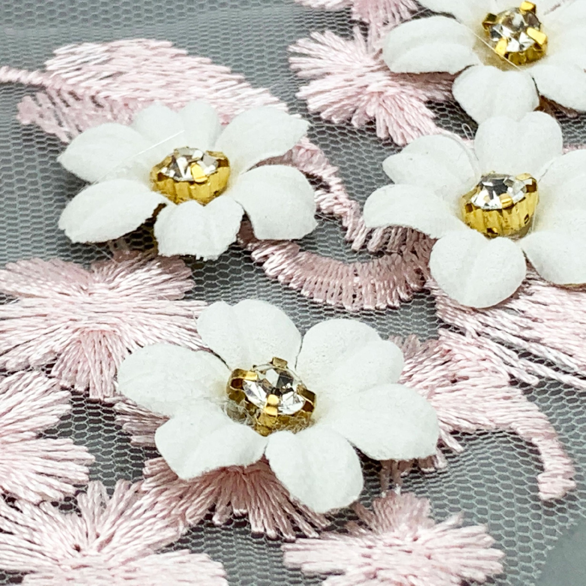 Petic Textil, Little Angel, Flori, zircon si perle, 3D, Roz, 24.5 cm x ...