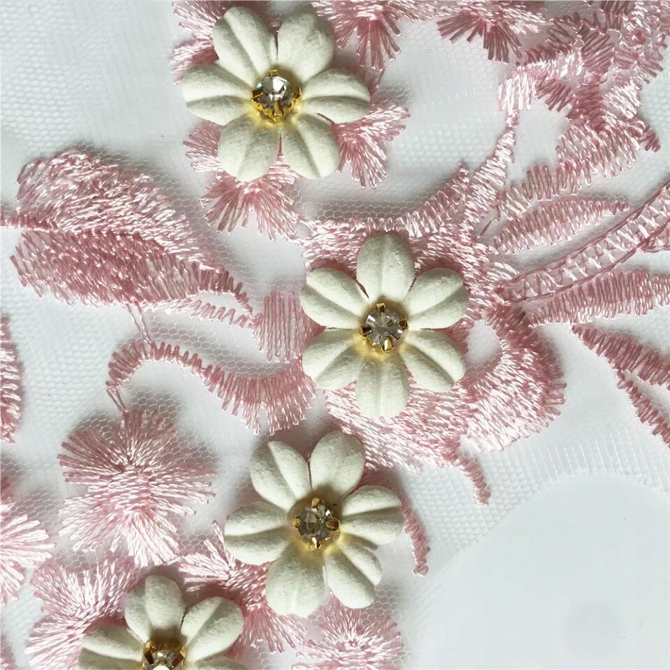 Petic Textil, Little Angel, Flori, zircon si perle, 3D, Roz, 24.5 cm x ...