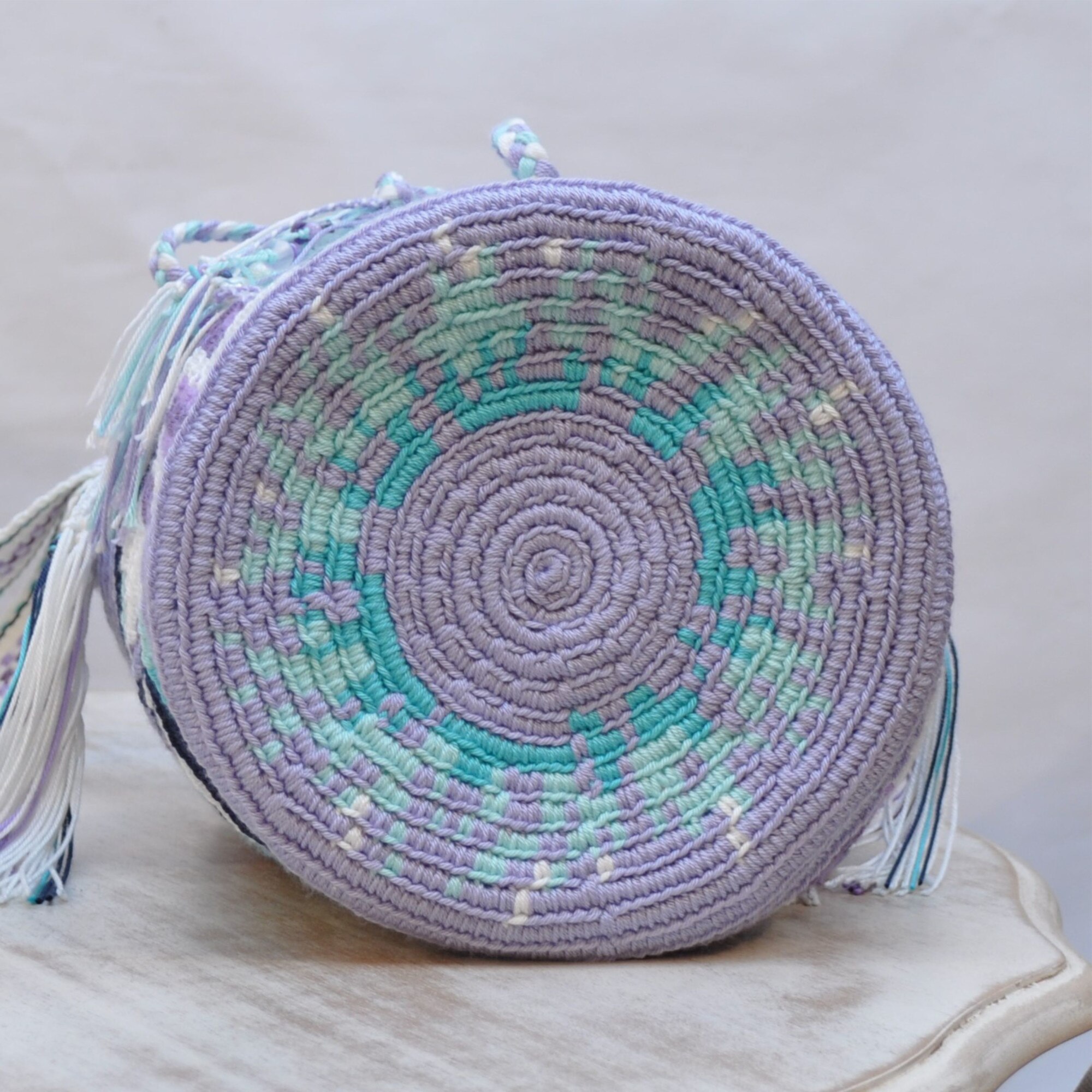 Geanta mov motive geometrice lavanda handmade crosetata - eMAG.ro