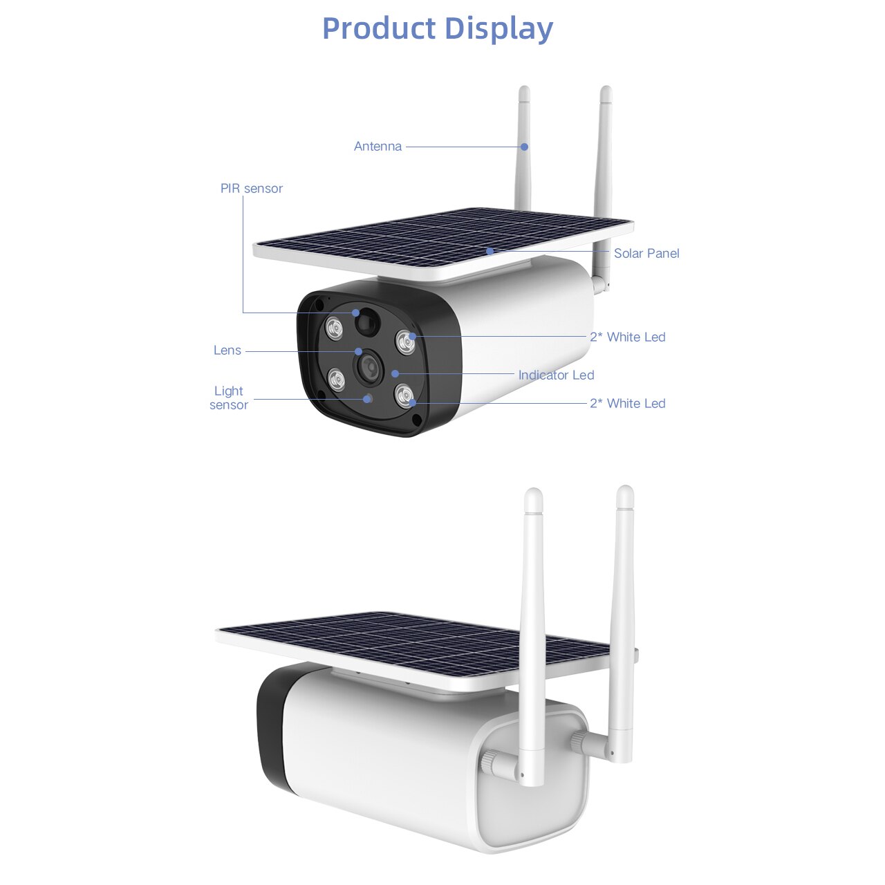 Camera solara de exterior, Full HD, 2MP, Fara fir, Senzor de miscare ...