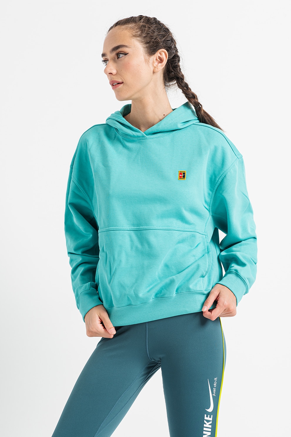 Nike, Hanorac cu maneci cazute pentru tenis Court, Verde menta, M - eMAG.ro