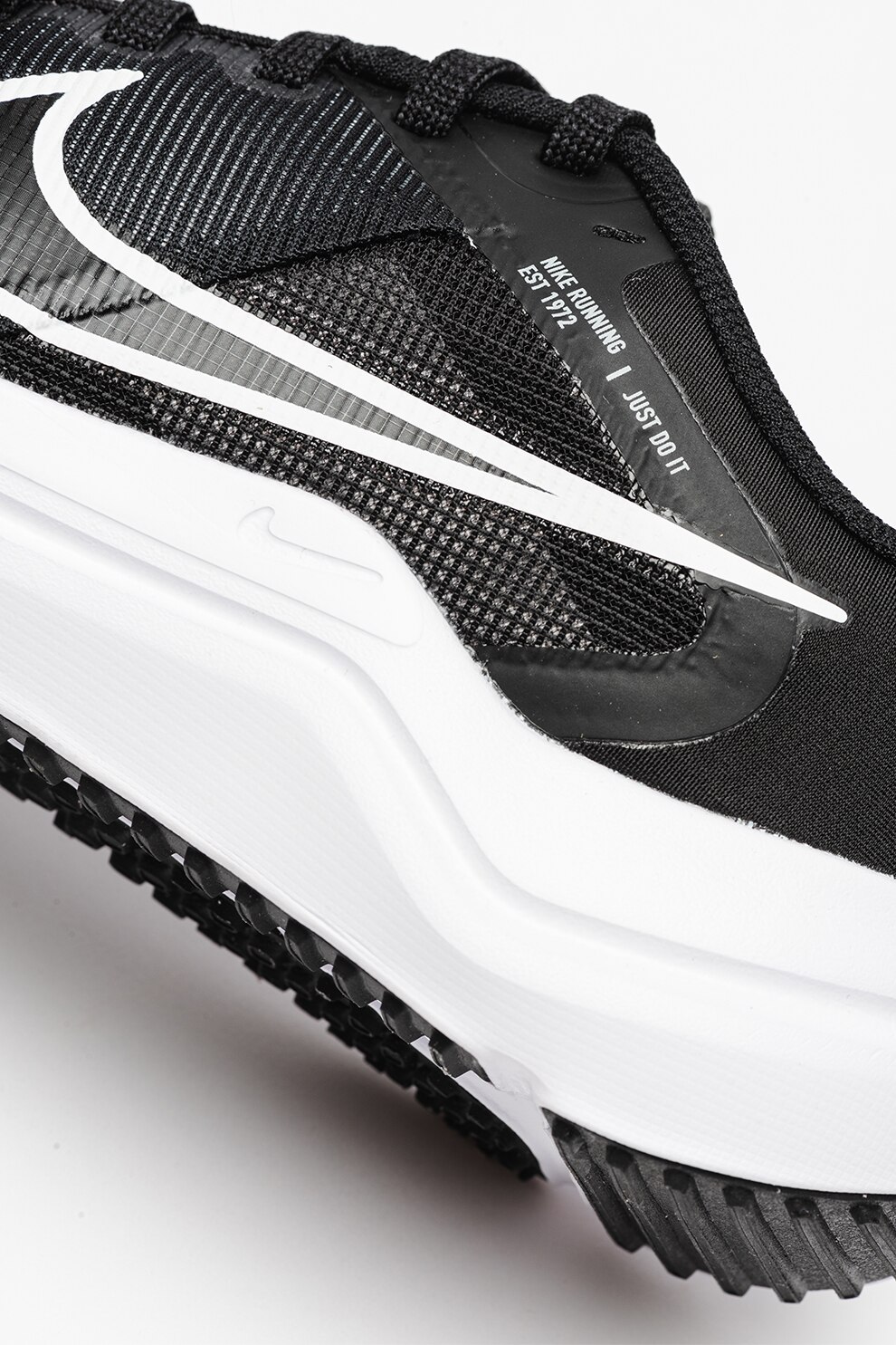 Nike, Pantofi cu logo pentru alergare Downshifter 12, Negru, Alb, 6 ...