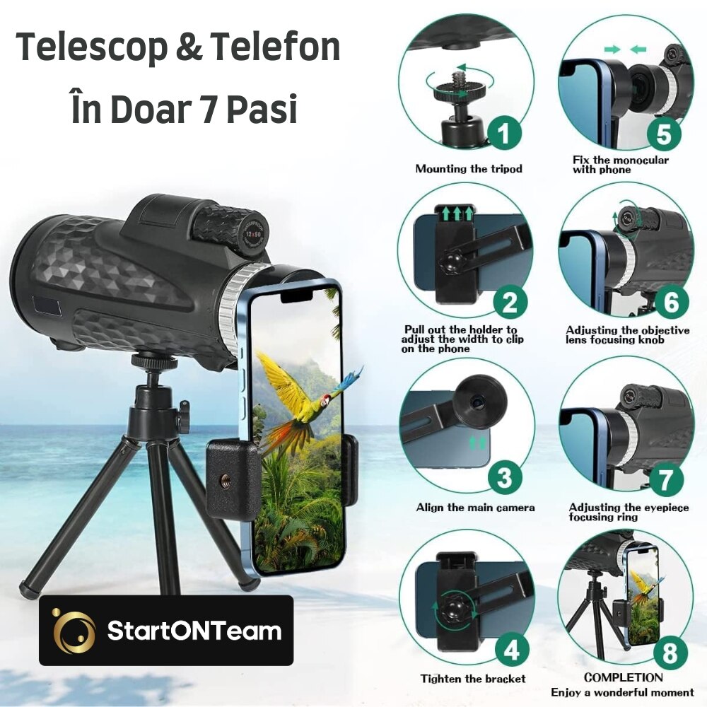 Monoclu Telescop Profesional HD StartONTeam 16x55 cu Vedere pe Timp de ...