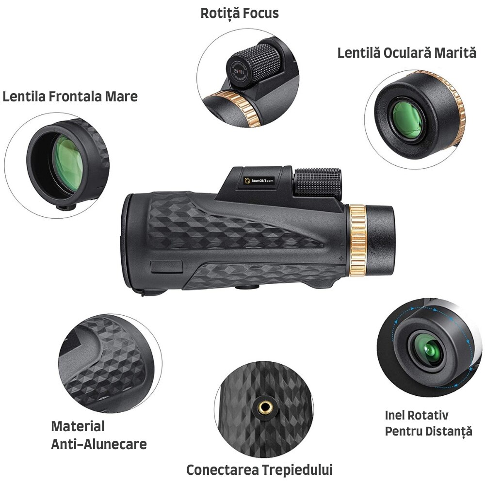 Monoclu Telescop Profesional HD StartONTeam 16x55 cu Vedere pe Timp de ...