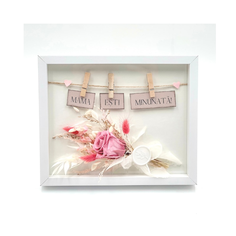 Rama foto, flori naturale criogenate, 25 x 19 x 3 cm - eMAG.ro