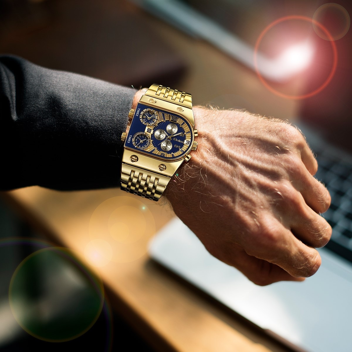 Мъжки часовник Oulm Casual Analog Fashion Quartz Multiple Time Zones ...