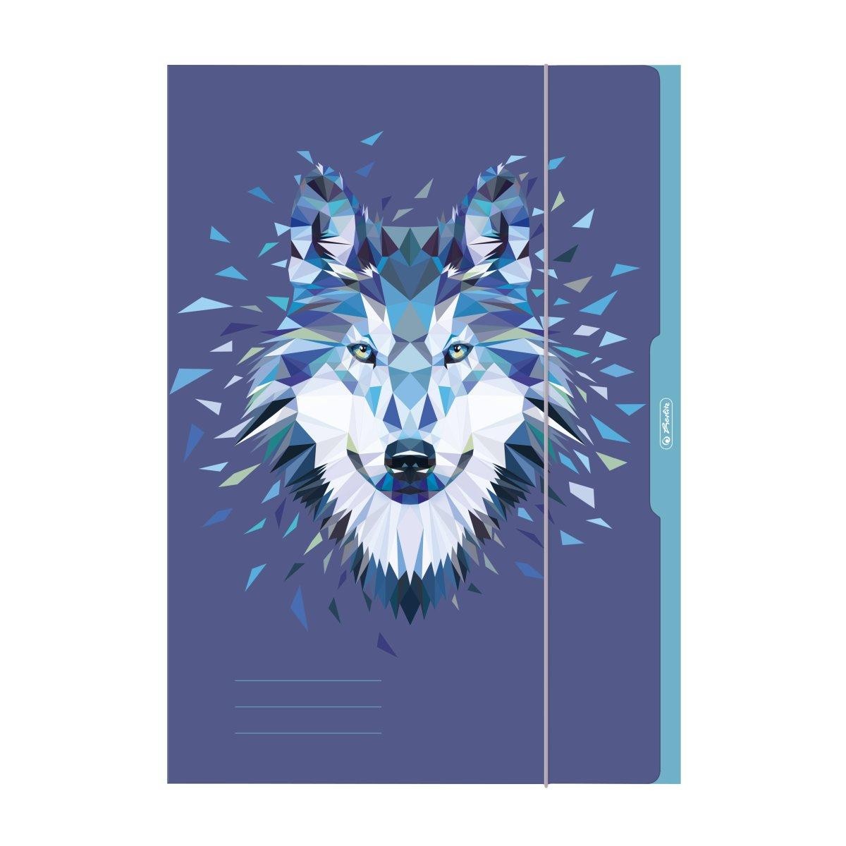 Mapa carton plastifiat cu elastic A3, Herlitz Wild Animals Wolf - eMAG.ro