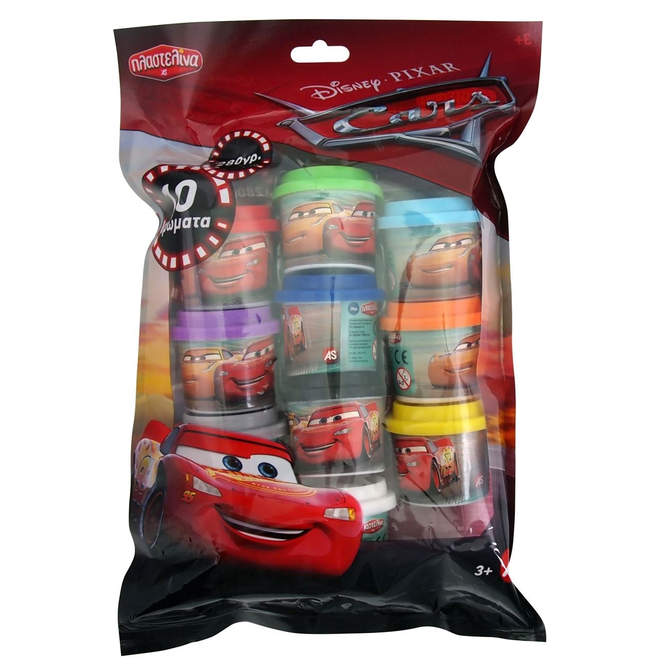 Set plastilina pentru copii cu desene, Cars, Multicolor, 10 buc - eMAG.ro