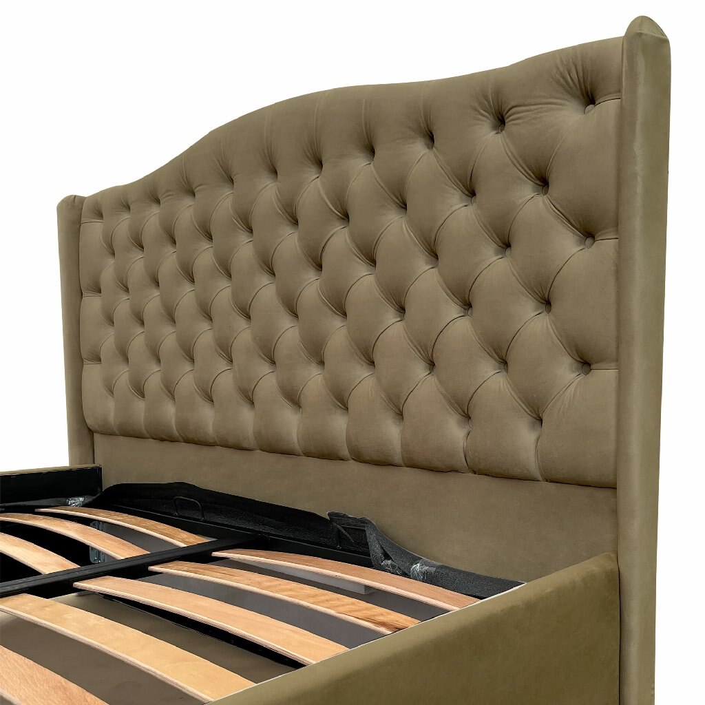 Pat Doha Clasic dublu cu somiera fara spatiu de depozitare, crem inchis ...