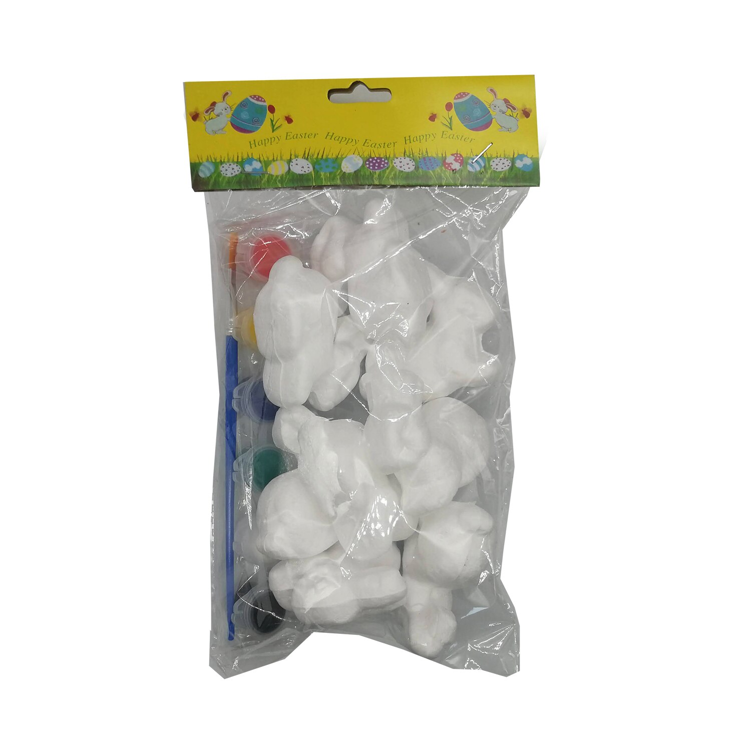 Set 8 iepurasi de 6cm din polistiren cu pensula si tempera, Vision ...