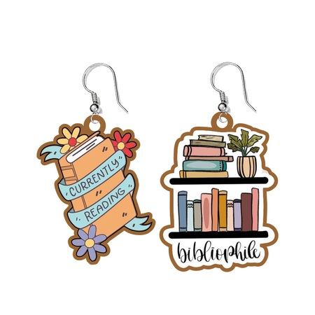 Cercei din lemn Book Lover cu tortite de otel inoxidabil, multicolor ...