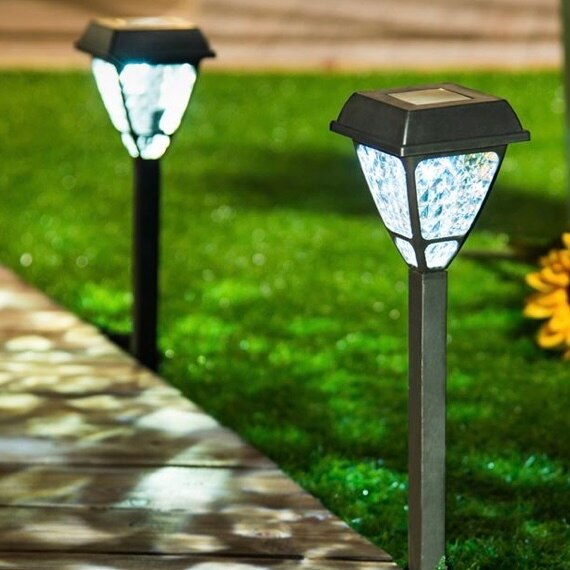 Set 12 lampi solare cu led, pentru gradina, negre, 41 cm - eMAG.ro