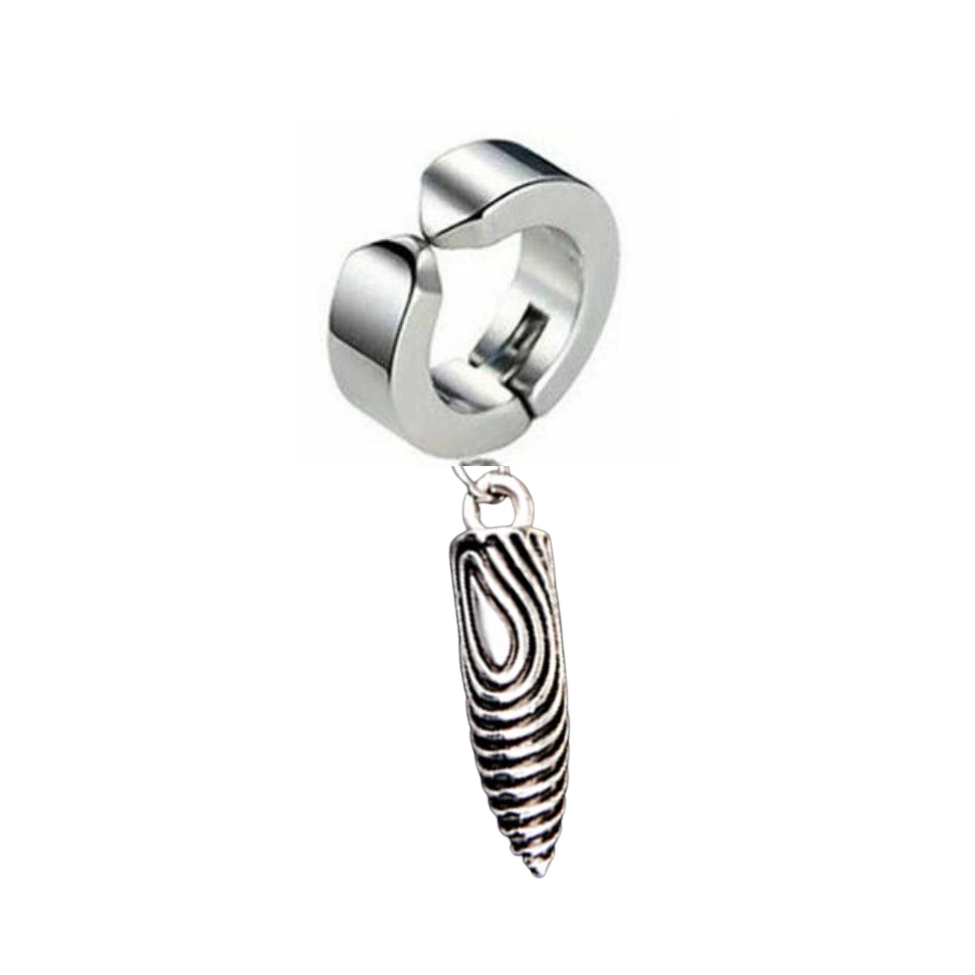 Cercel barbati Jumpto tip veriga model glont cu clips argintiu 13 mm ...