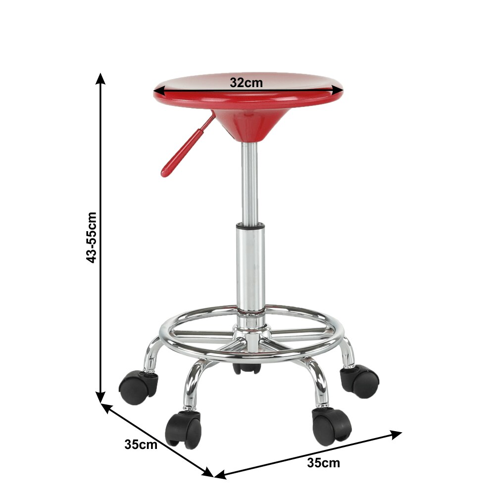 Taburet rosu, pe roti, inaltime reglabila, cabinet, living, birou ...
