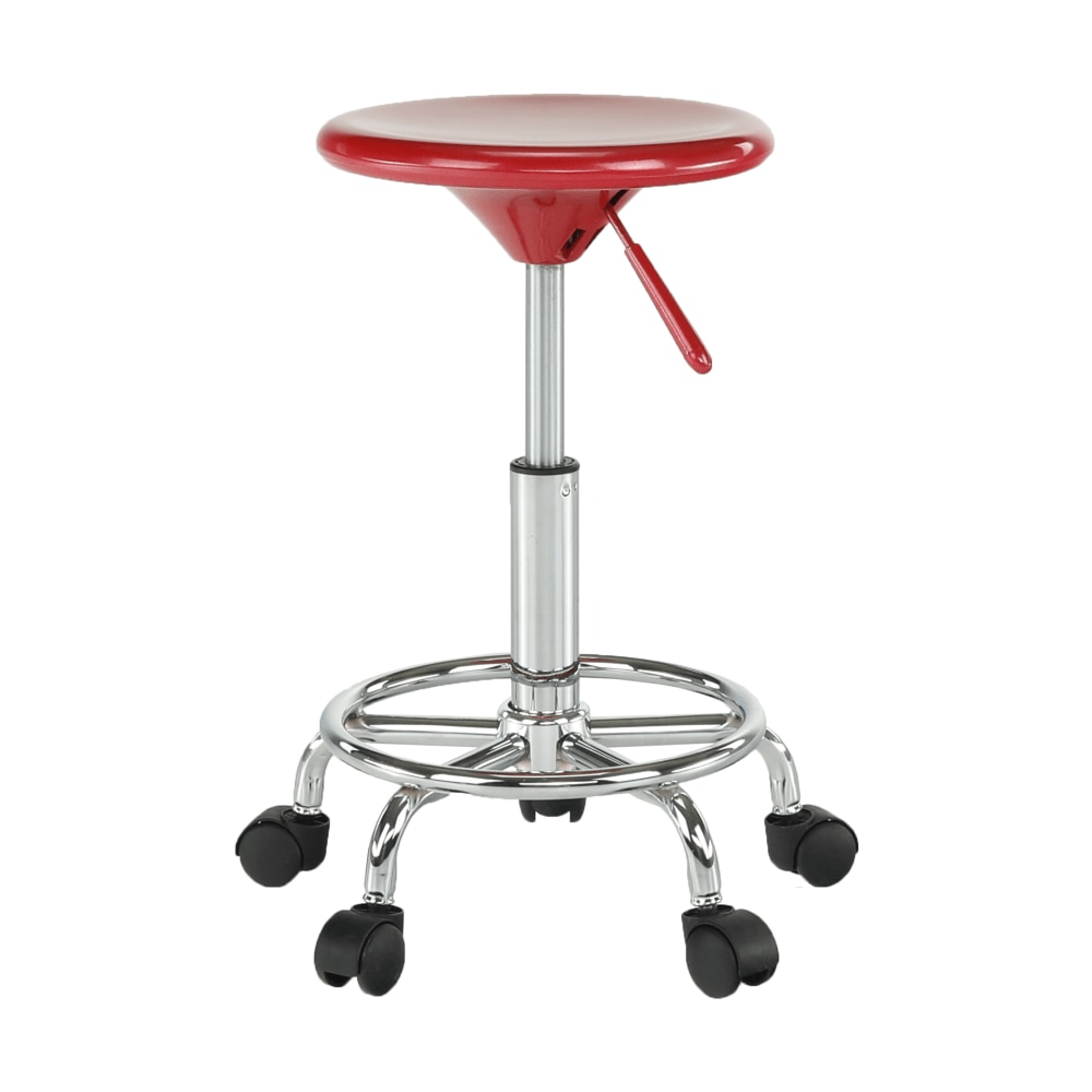 Taburet rosu, pe roti, inaltime reglabila, cabinet, living, birou ...