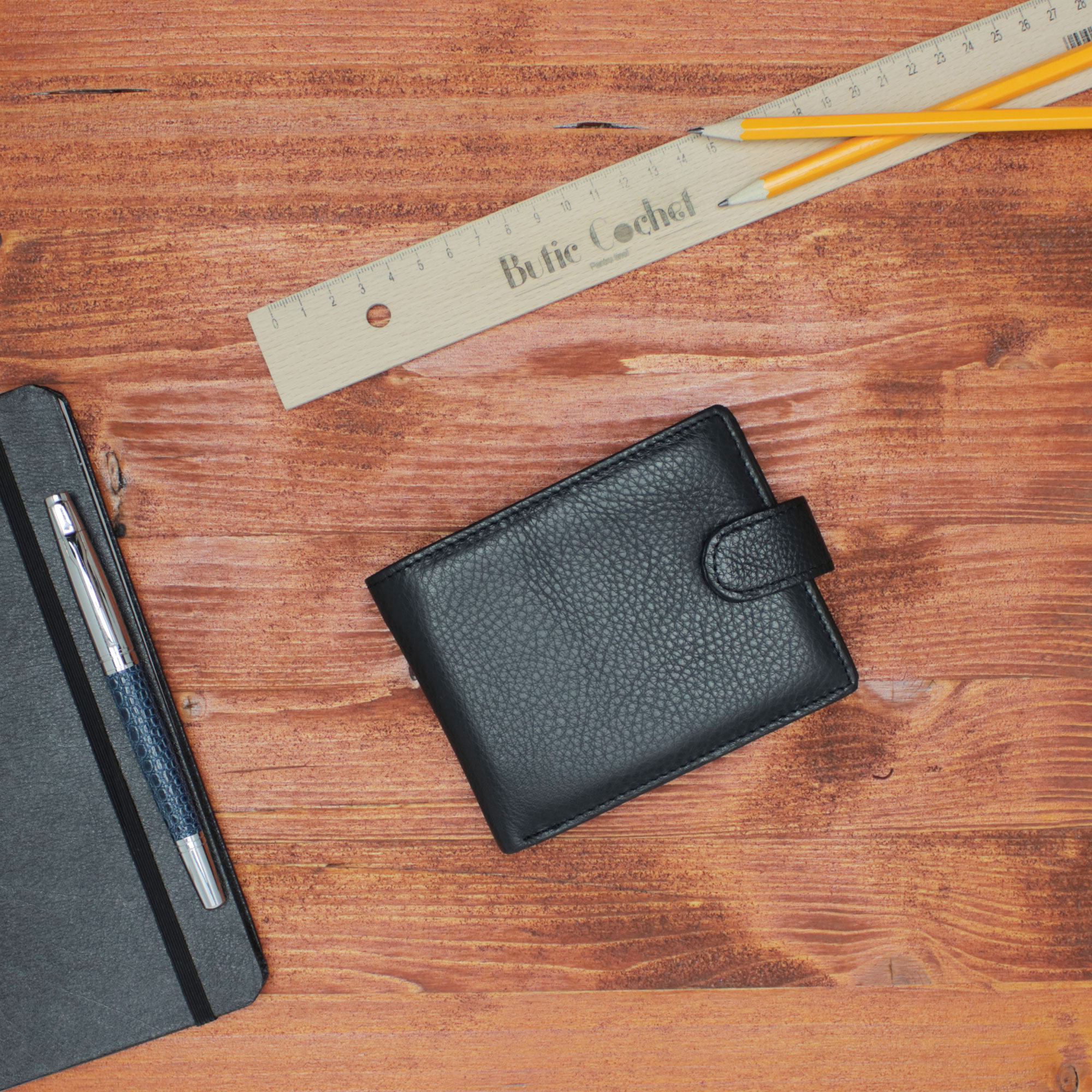 Portofel barbatesc, din piele naturala, 10 x 12 x 2.5 cm, Tita, Negru ...