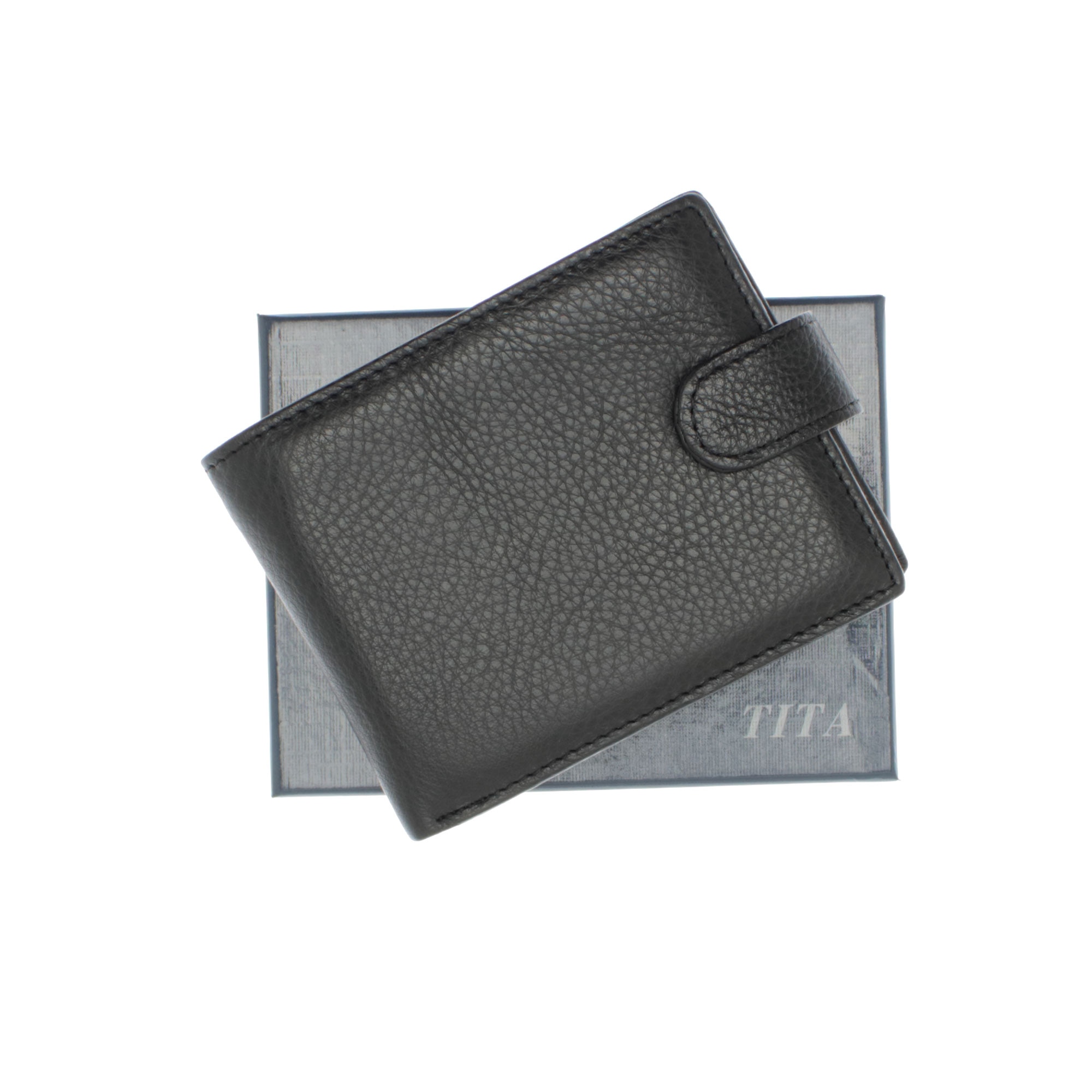 Portofel barbatesc, din piele naturala, 10 x 12 x 2.5 cm, Tita, Negru ...