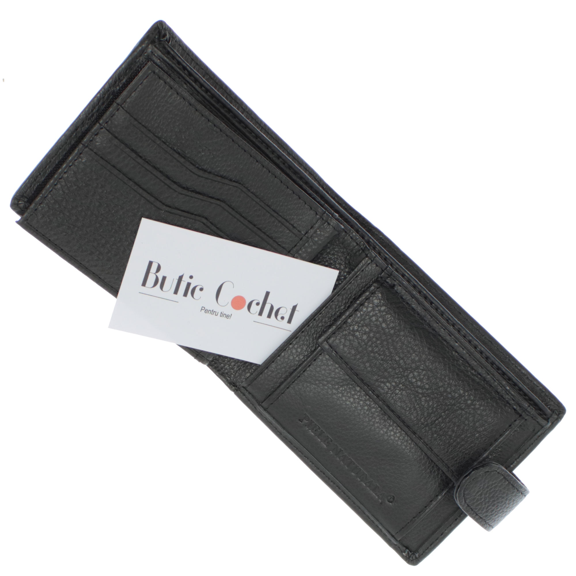 Portofel barbatesc, din piele naturala, 10 x 12 x 2.5 cm, Tita, Negru ...