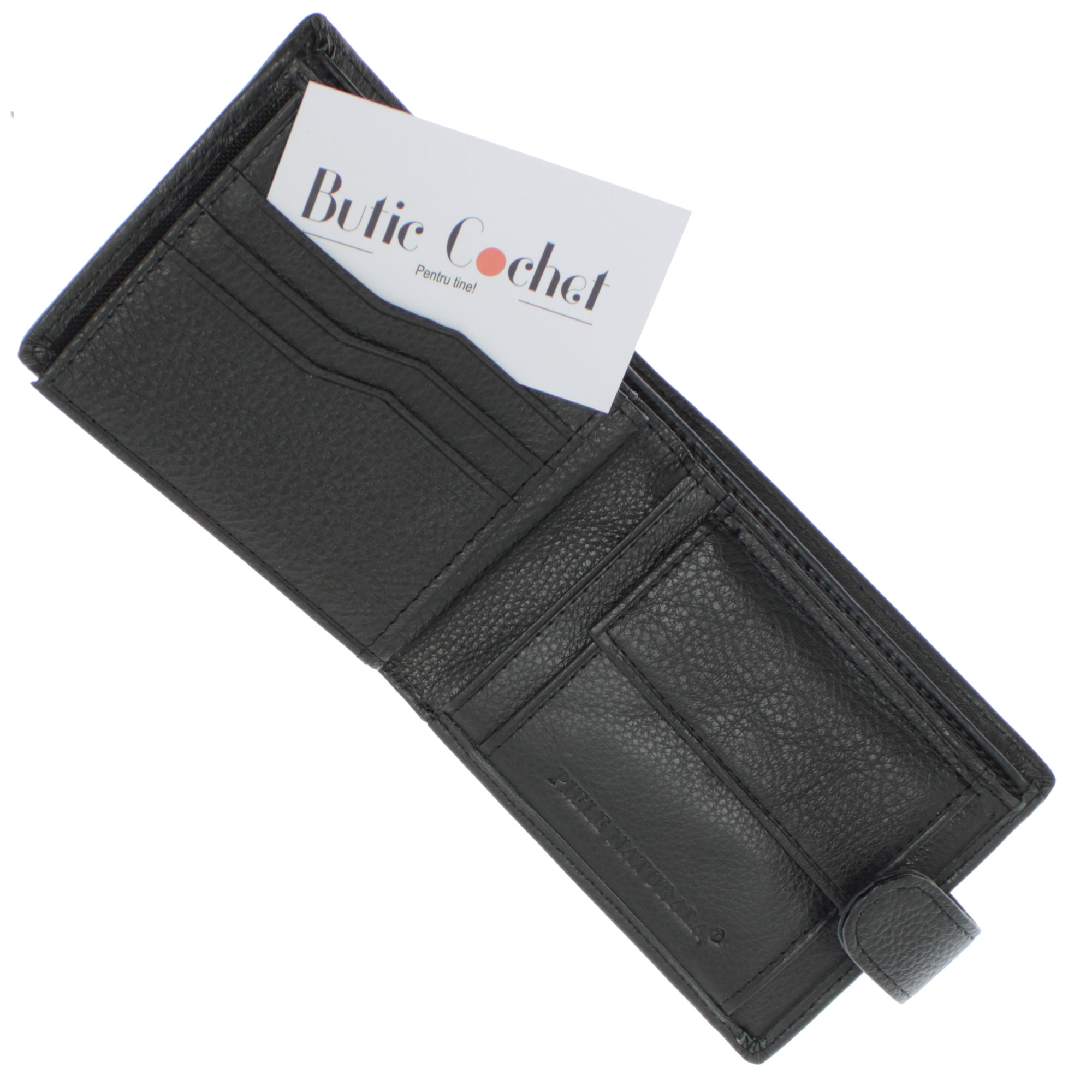 Portofel barbatesc, din piele naturala, 10 x 12 x 2.5 cm, Tita, Negru ...