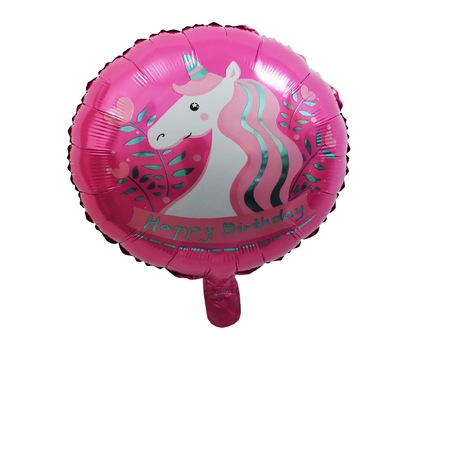 Balon roz happy birthday, unicorn, rotund, 45 cm - eMAG.ro
