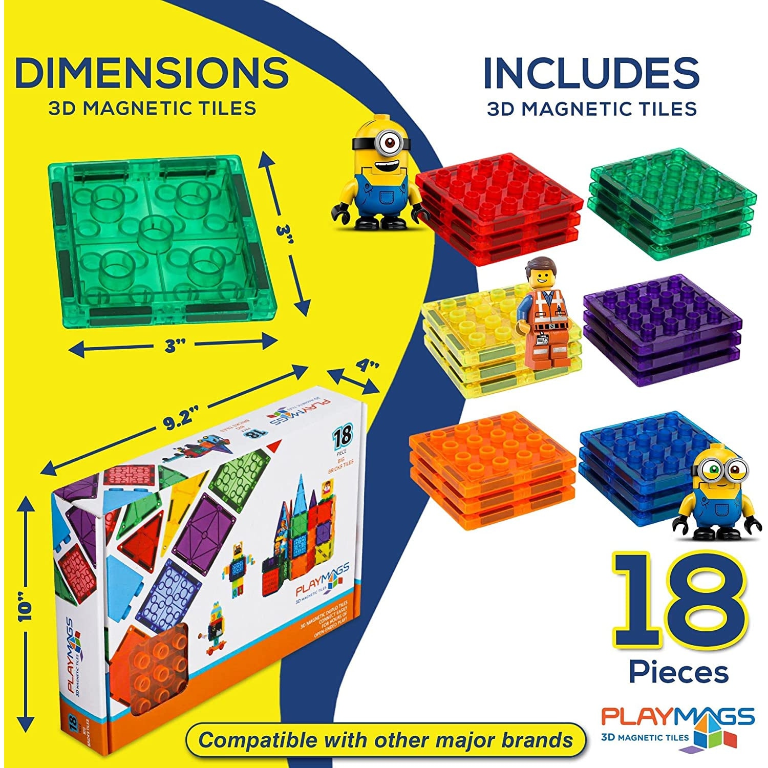Set Playmags 18 piese magnetice de constructie cu forme mari pentru ...