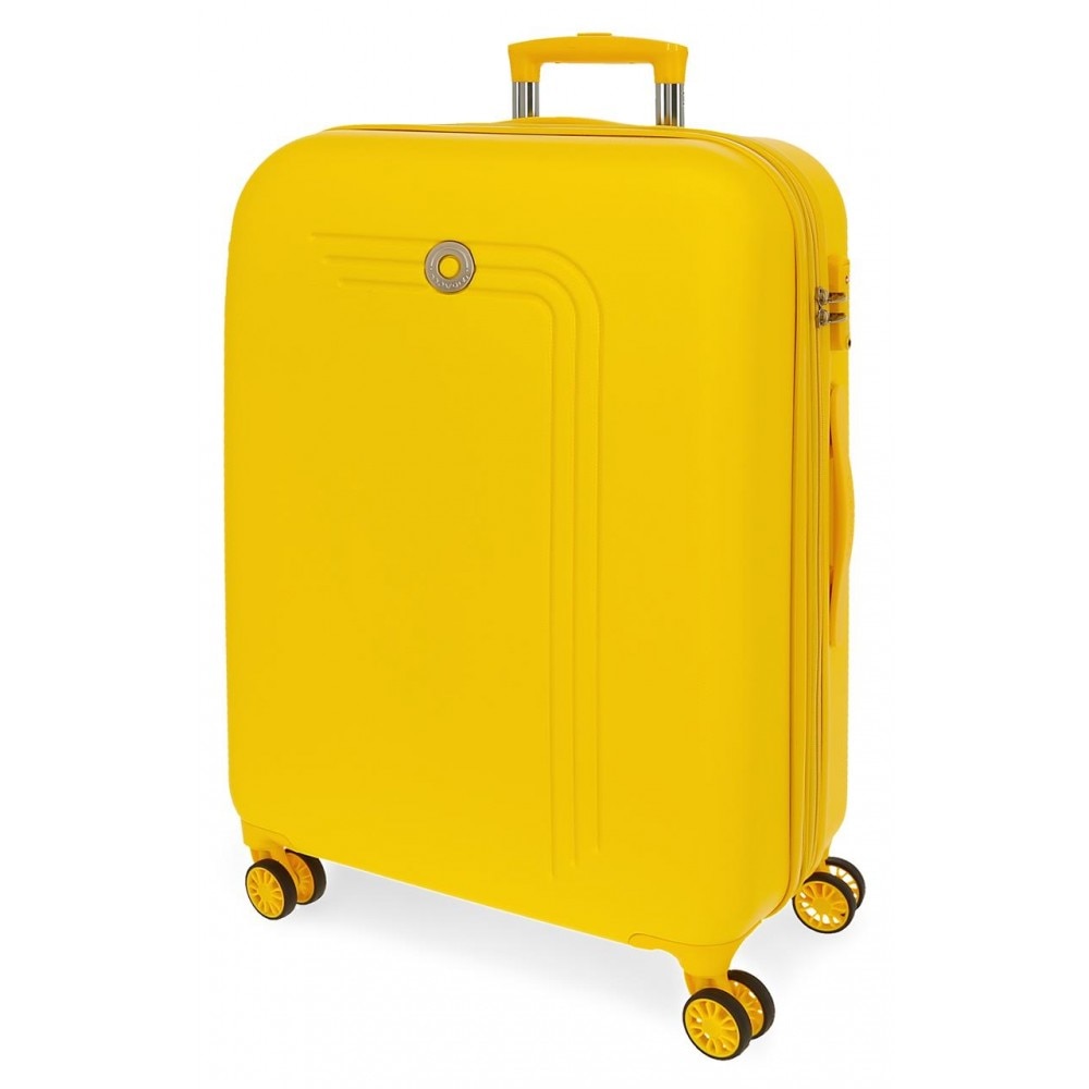 Troler mare ABS expandabil 4 roti Movom Riga galben, 80x56x29 cm - eMAG.ro