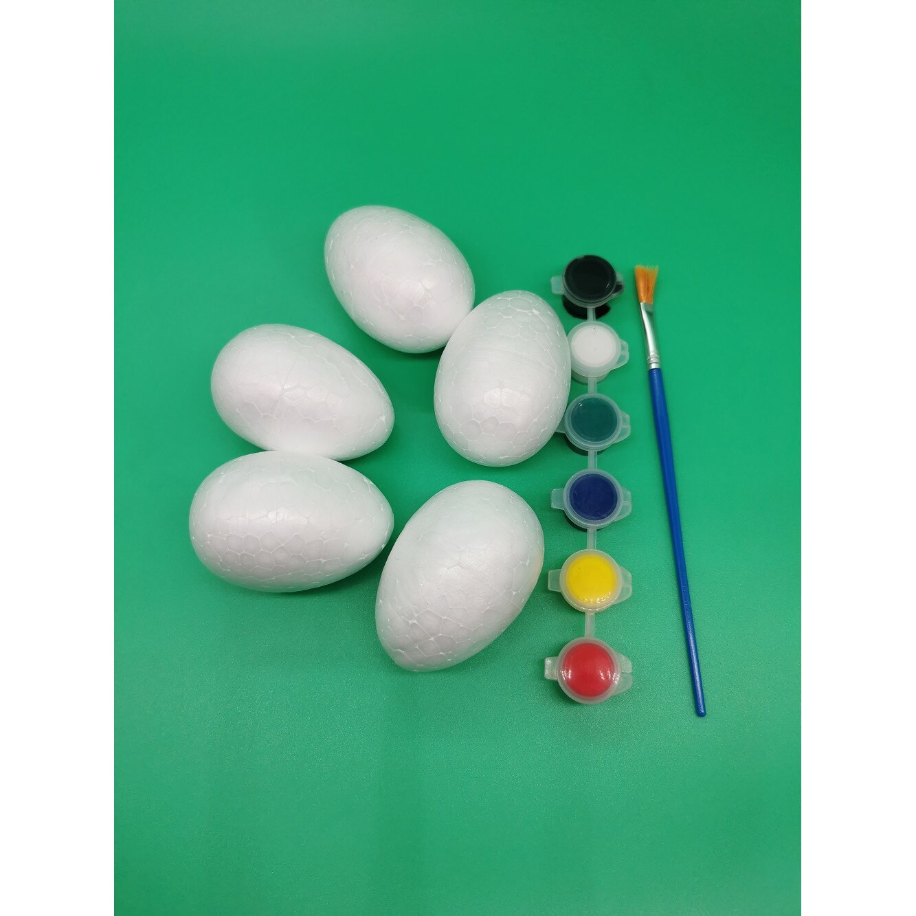 Set 5 oua de 7 cm din polistiren pentru pictat cu tempera si pensula ...