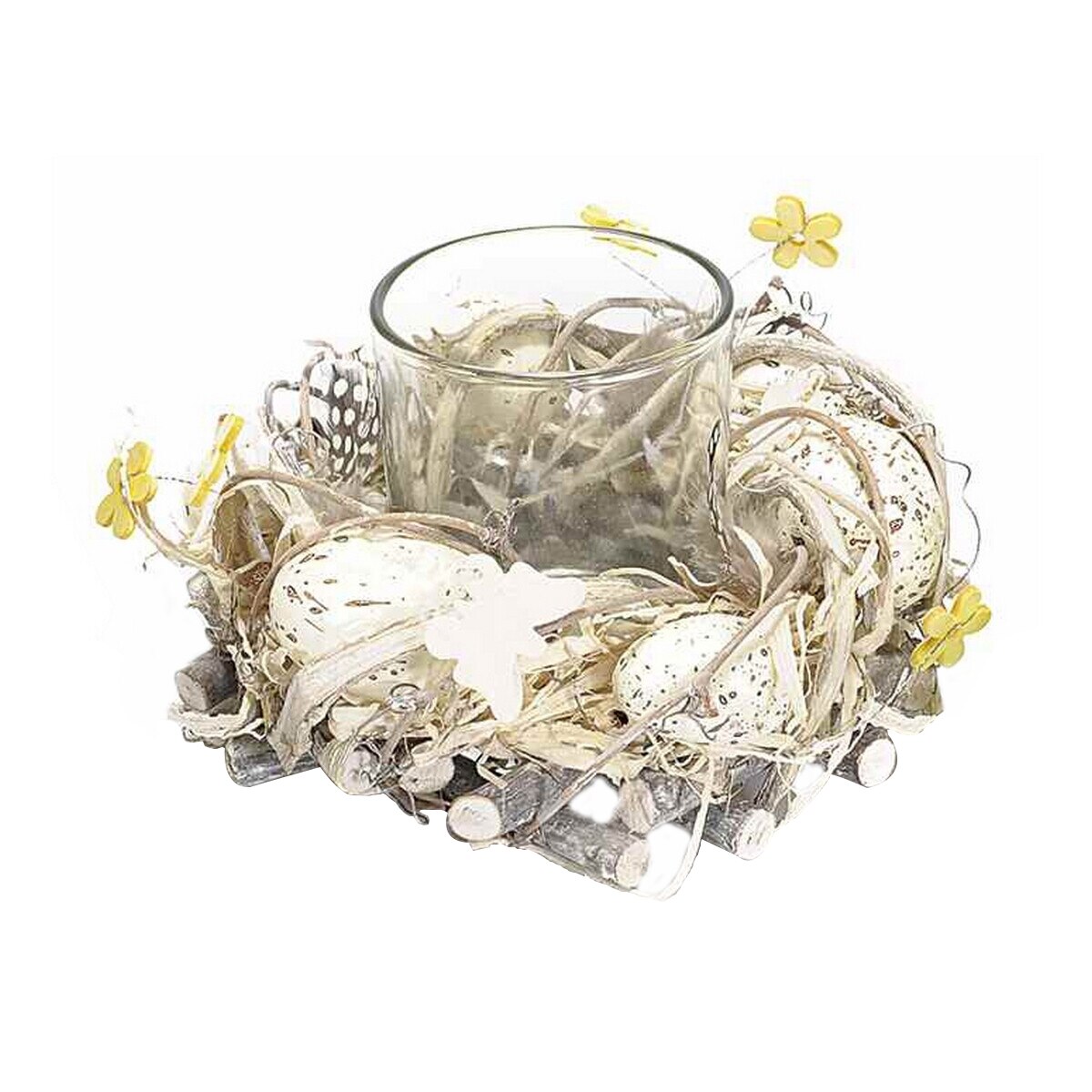 Coronita de masa decorata cu oua albe si suport lumanare 15x10 cm - eMAG.ro