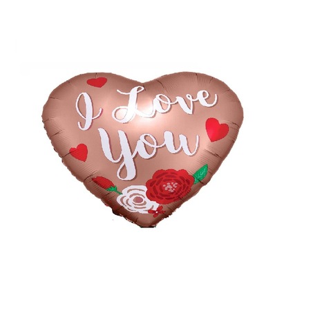 Фолиев балон сърце I love you, розово злато, с рози, 45 см - eMAG.bg