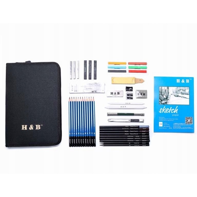 Set creioane colorate pentru schite si desen, H&B, Multicolor, 48 buc ...